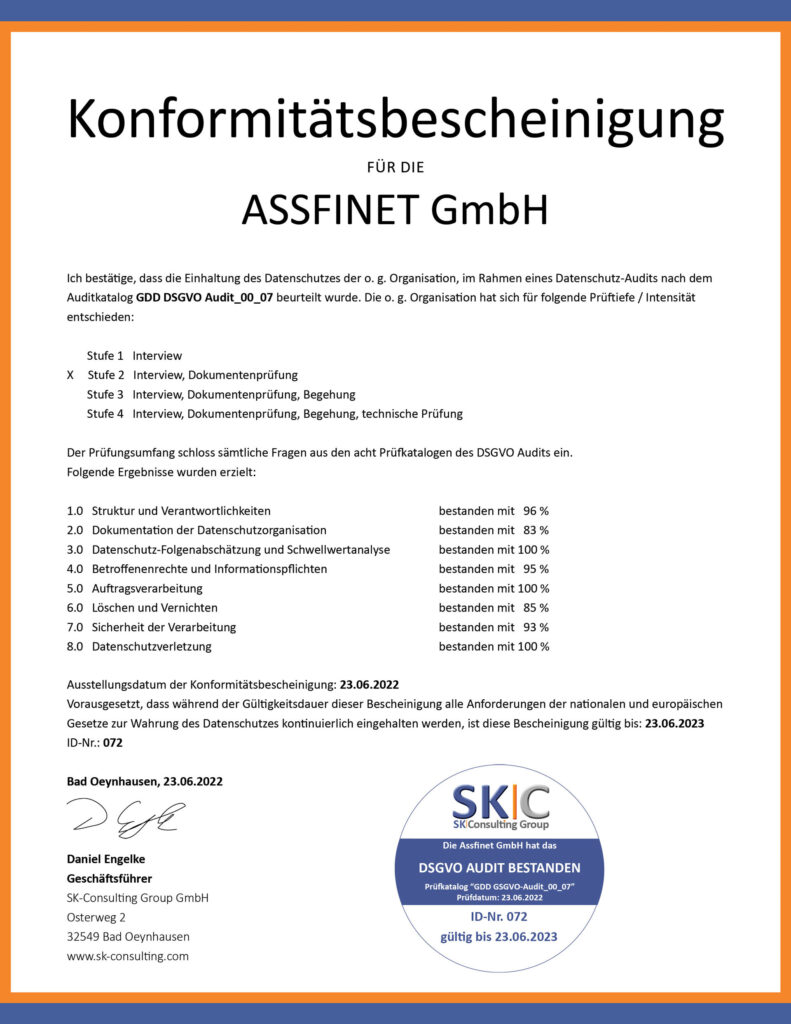 Ansicht Konformitätsbescheinigung » SK-Consulting Group GmbH